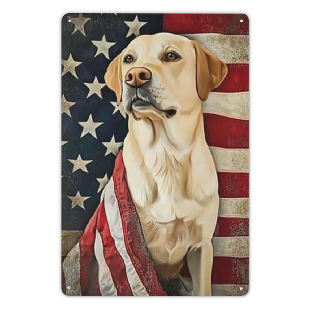 Yellow Labrador Retrievers American Flag Funny Novelty Metal Tin Sign ...