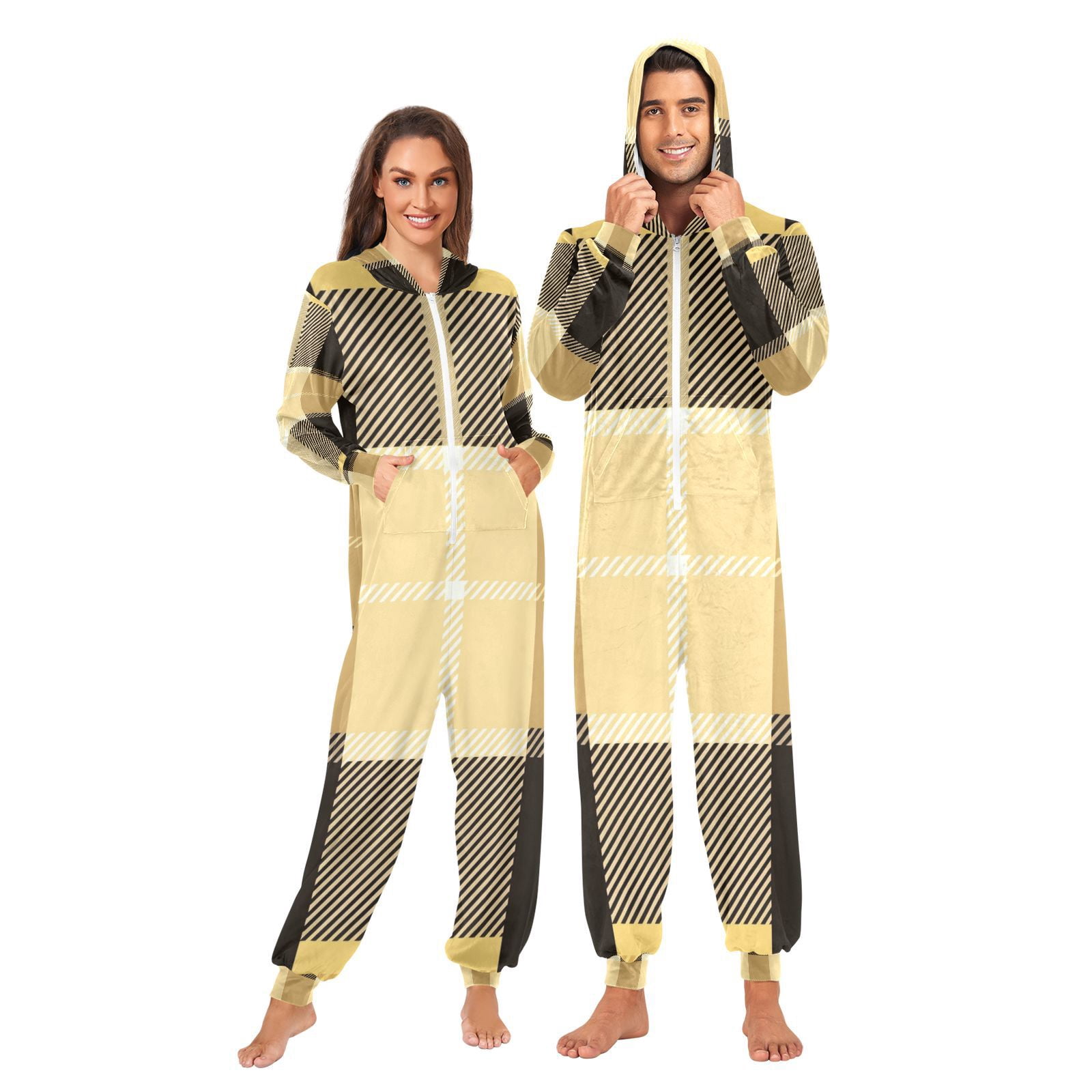 Yellow Lattice Adult Unisex Onesie Pajamas Slim Fit One Piece Suit Pjs ...