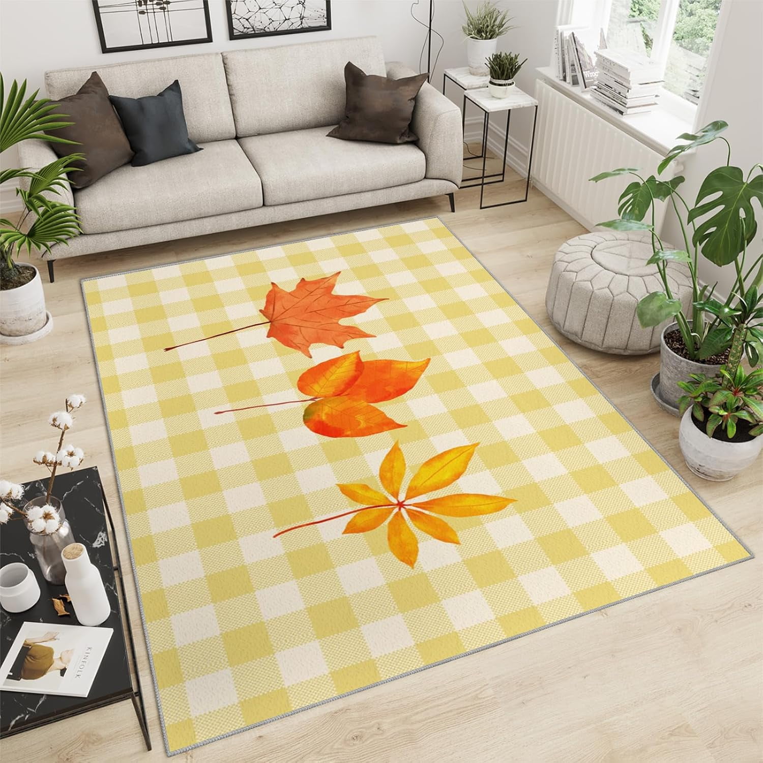 Yellow Lattice Rug ，Maple Leaf Lattice Pattern Farmhouse Rug ， Door Mat ...