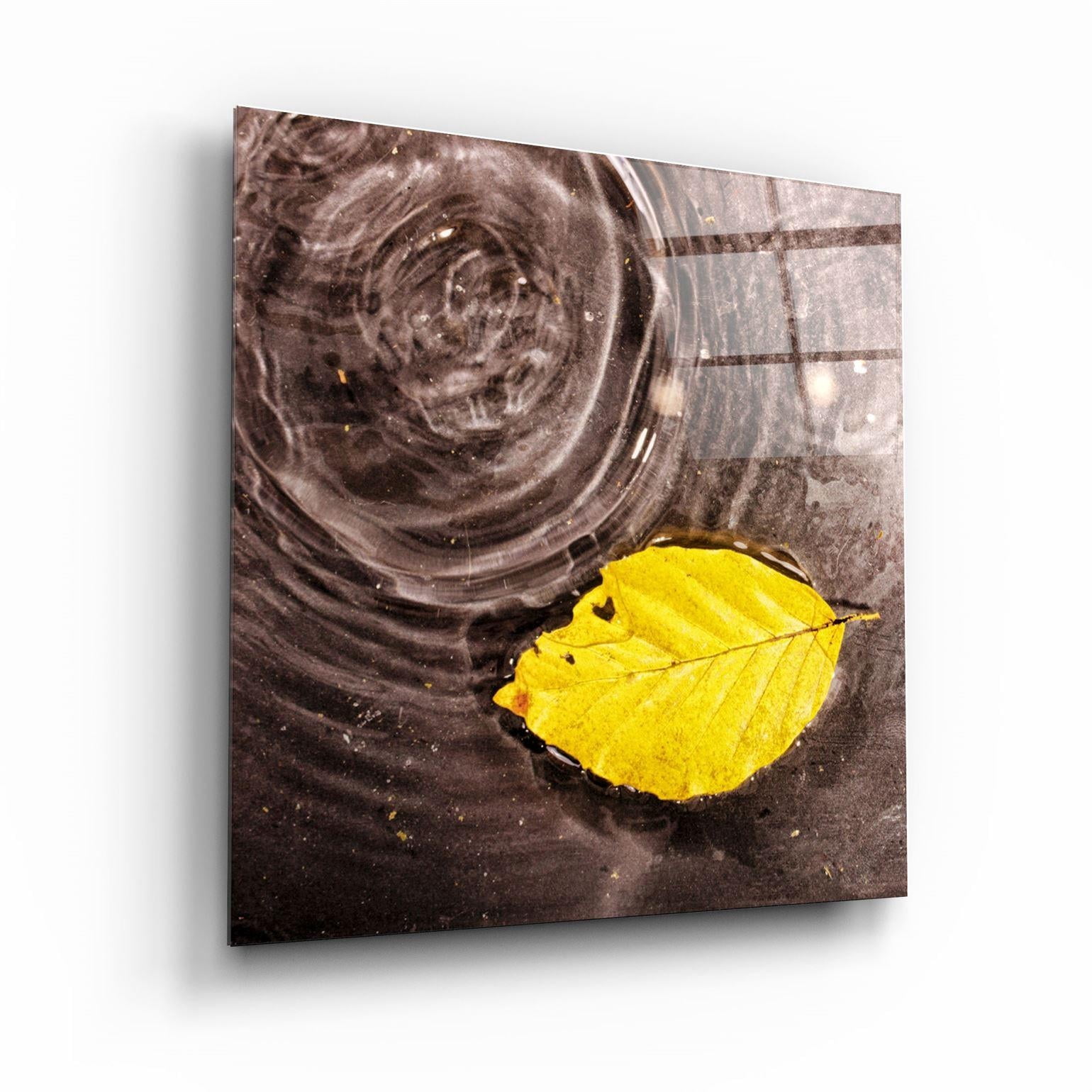 "Yellow Leaf on the Water"・Glass Wall Art - Walmart.com
