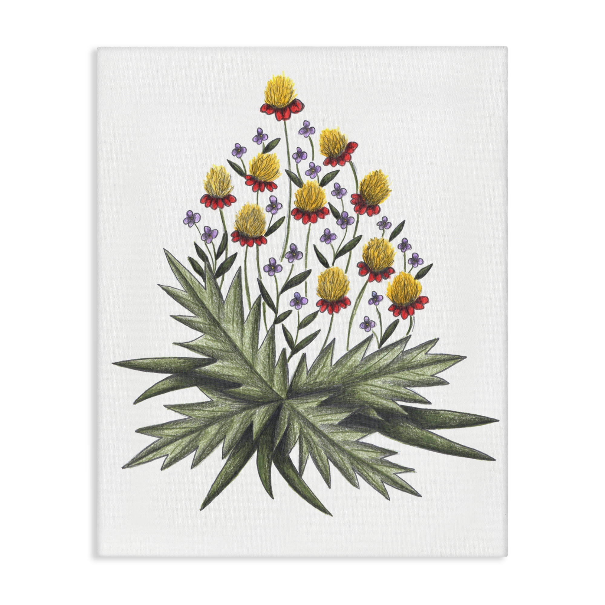 Yellow Leafy Wild Flowers Canvas Wall Art, design by Cecilia Battaini ...