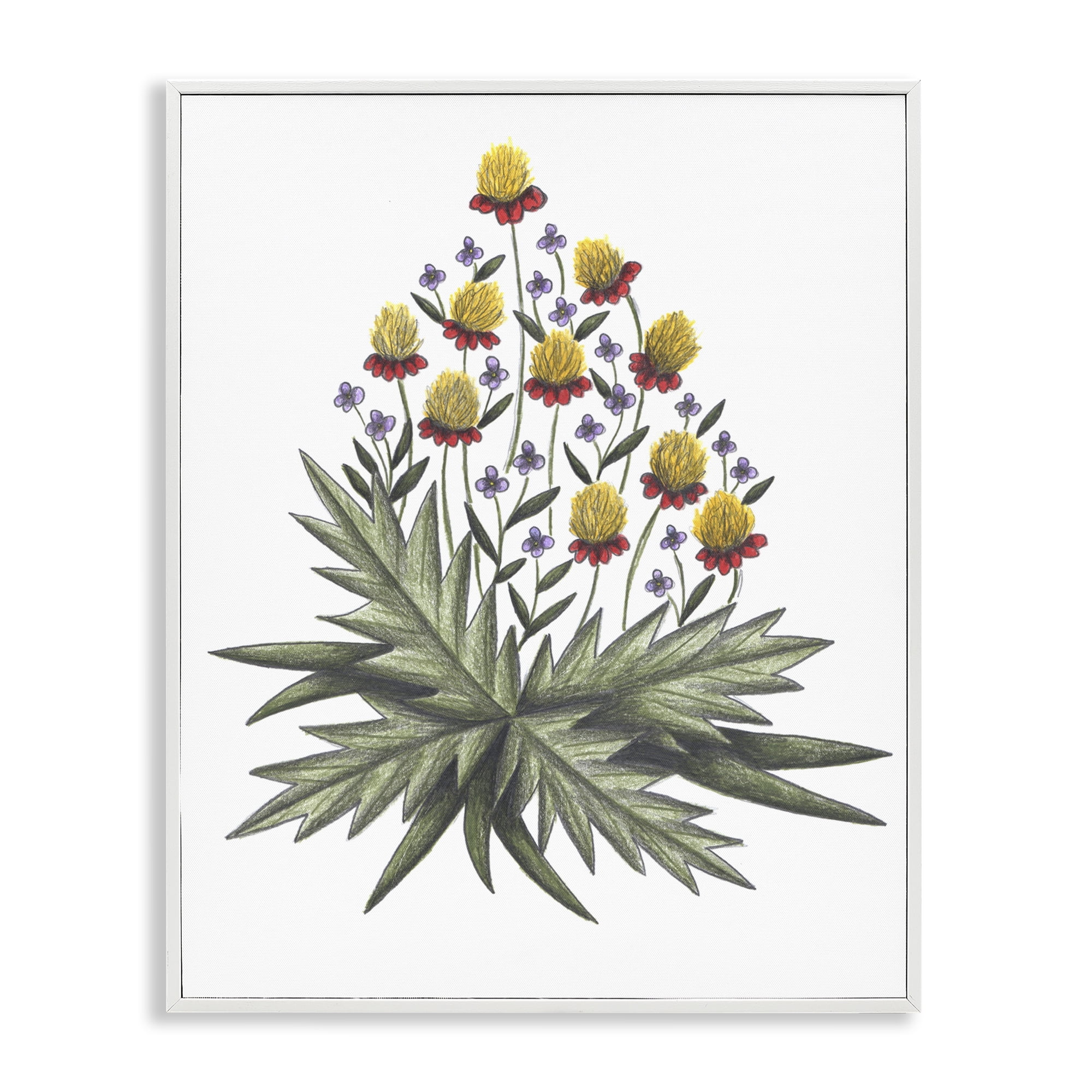 Yellow Leafy Wild Flowers White Framed Giclee Art, design by Cecilia ...