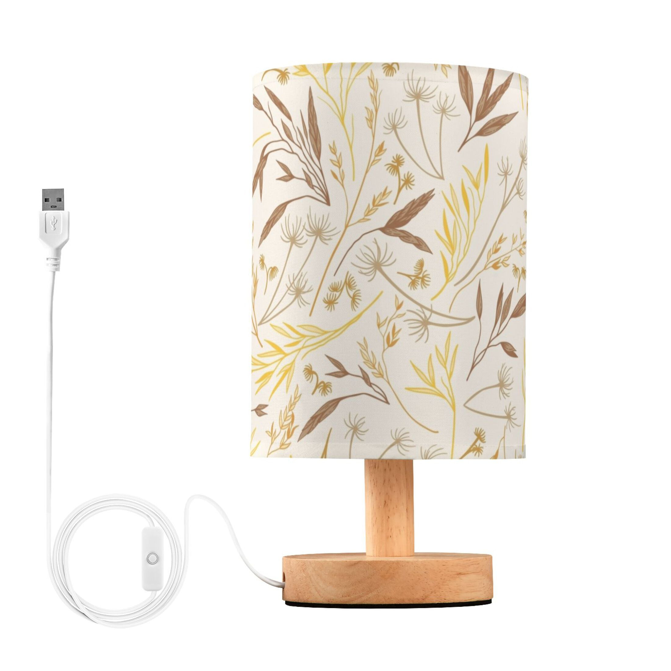 Yellow Leaves Bedside Table Lamp LED Warm Lights with USB Charging Port ...