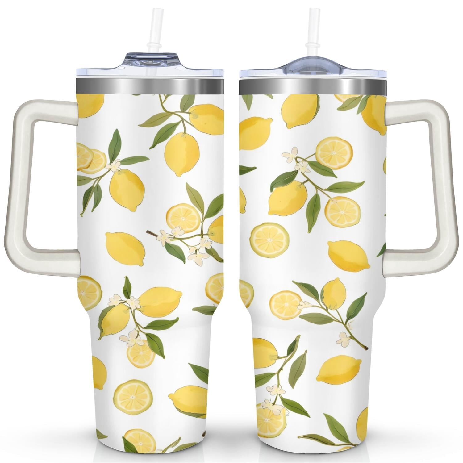 Yellow Lemon 40 Oz Tumbler with Handle Lid and Straw, Stainless Steel ...