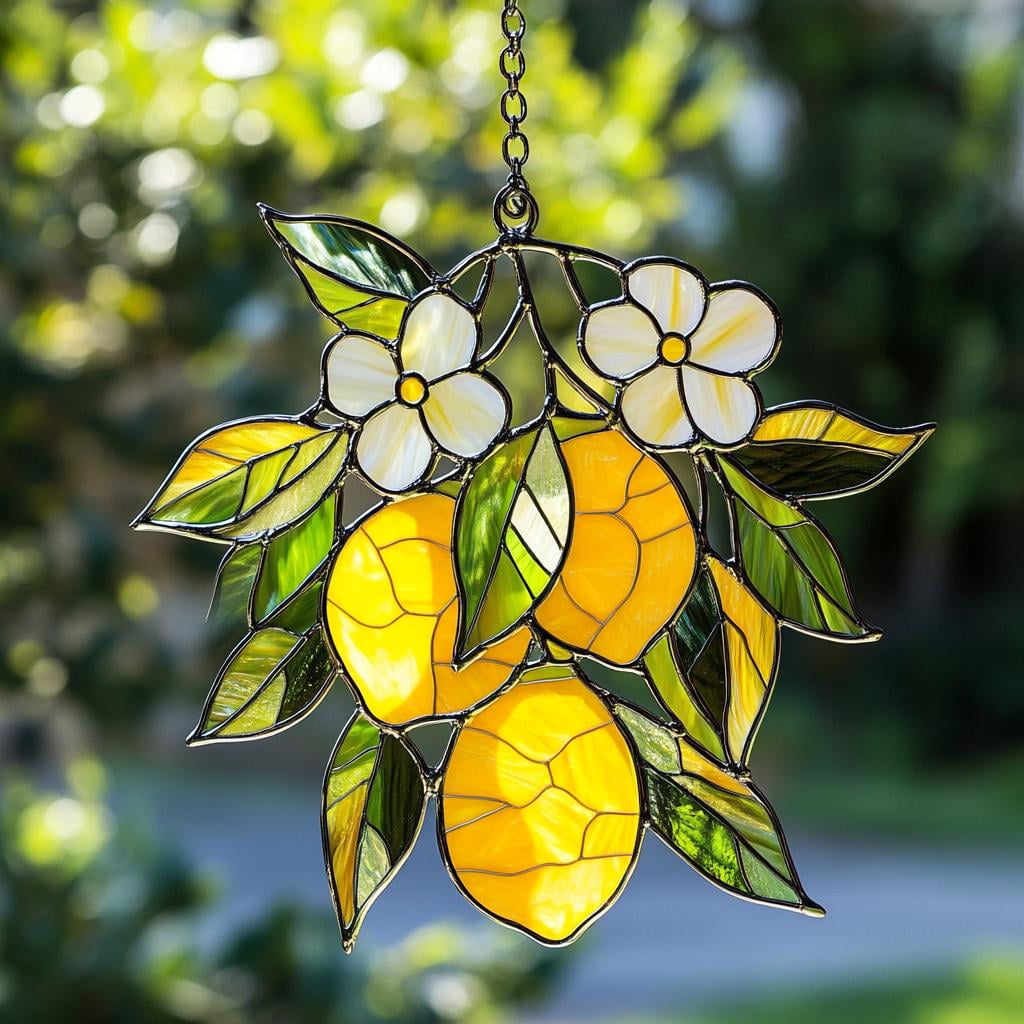 Yellow Lemon Acrylic Suncatcher Faux Stained Glass Country Decor Sunny ...