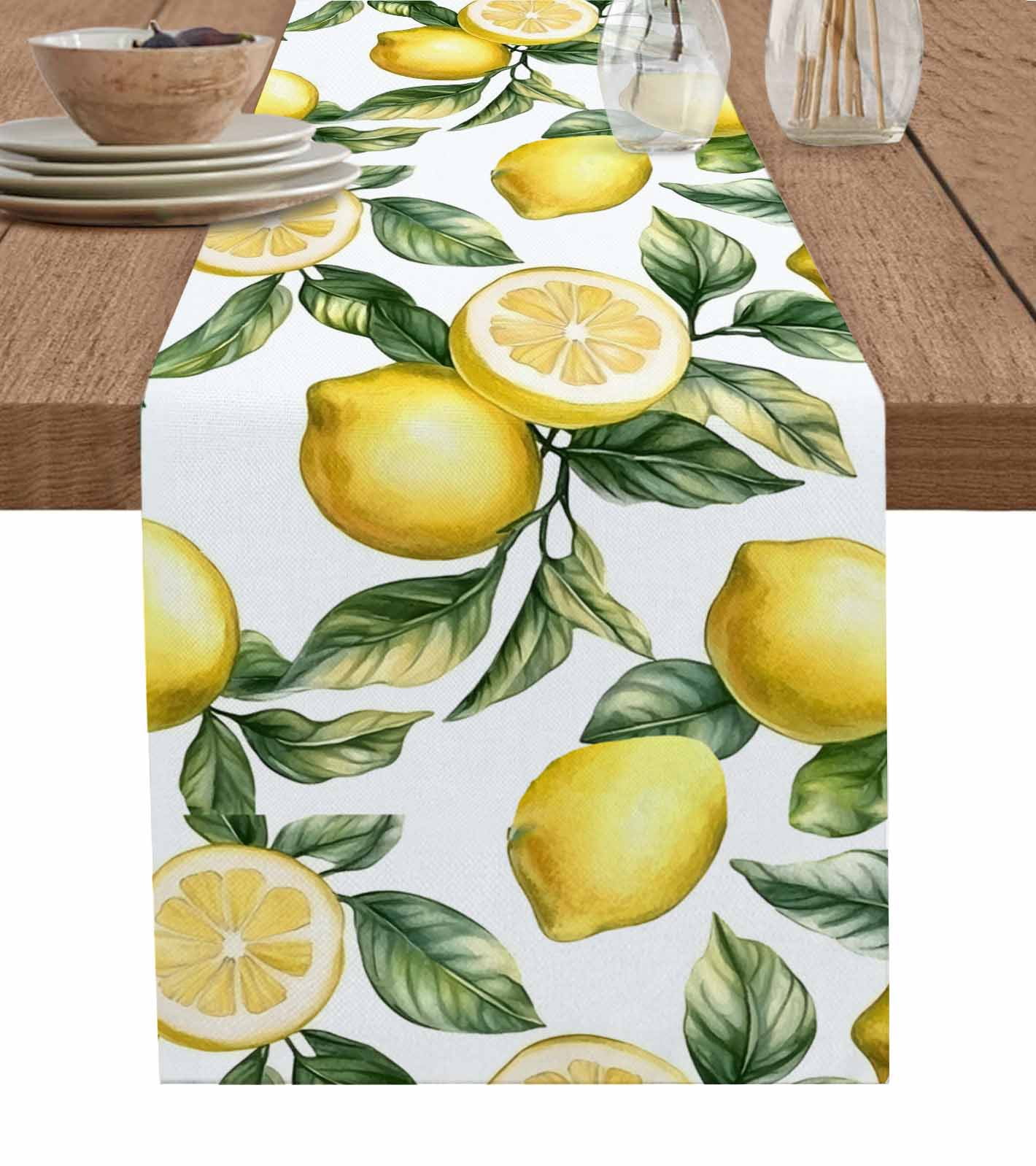 Yellow Lemon Burlap Cotton Table Runner 13x36 Inches Short, Watercolor ...