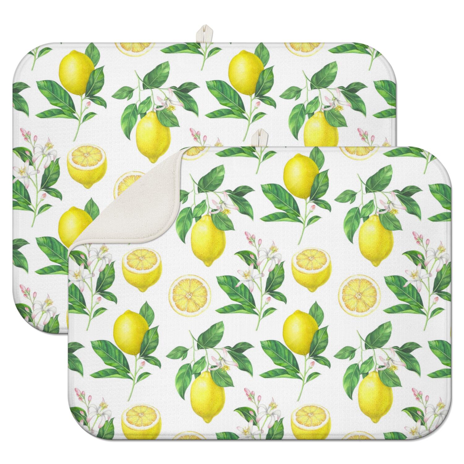 Yellow Lemon Coffee Mat – Retro Fruit Pattern Microfiber Spill Mat ...