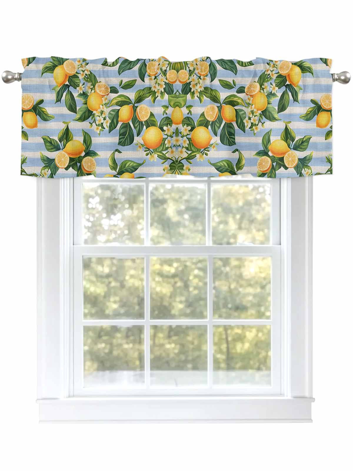 Yellow Lemon Curtain Valances for Windows, Rustic Summer Fruit Blue ...