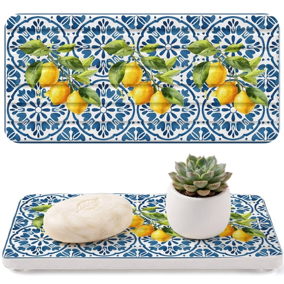 Yellow Lemon Diatomaceous Earth Coasters, Rustic Flower Blue Tile ...