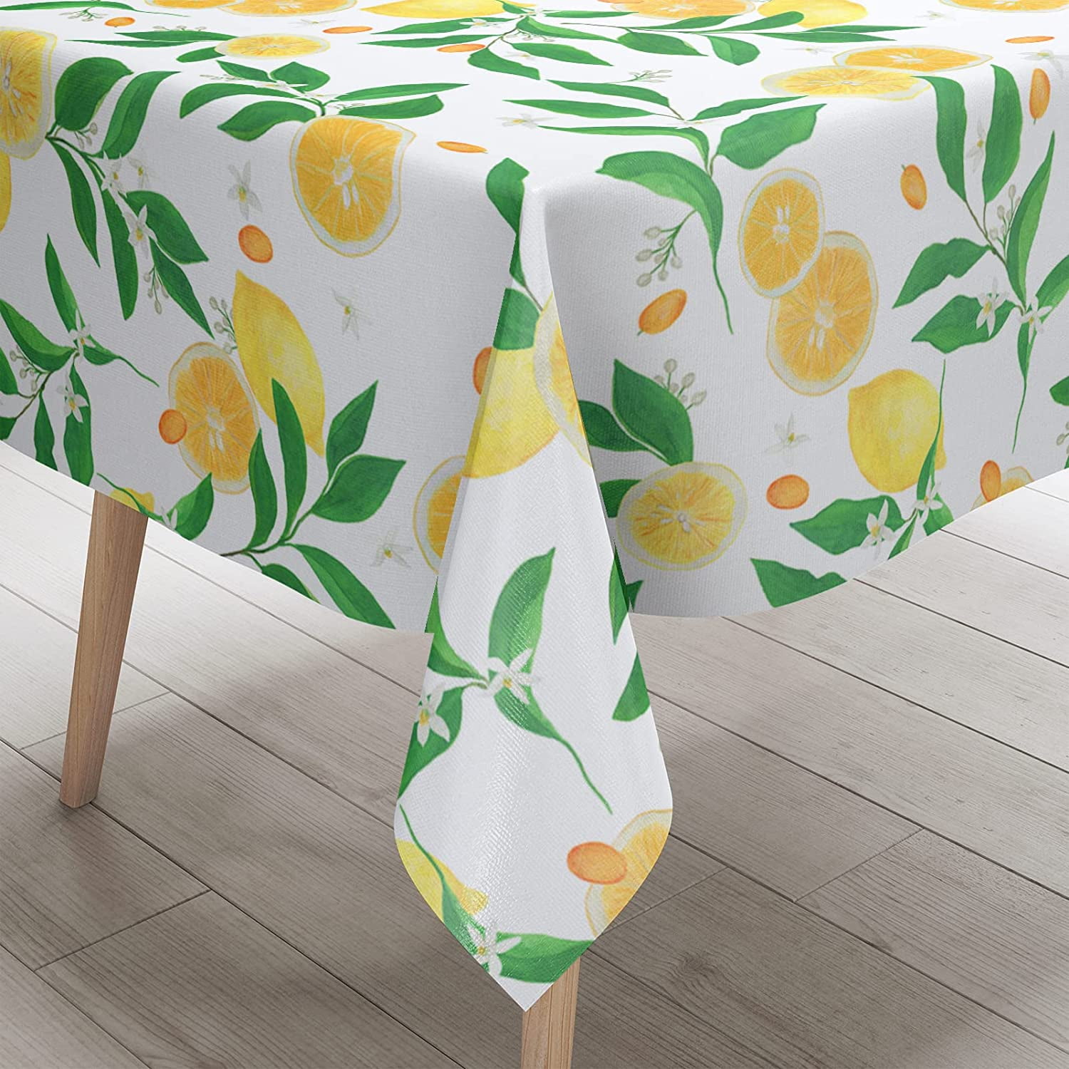 Yellow Lemon Fabric Tablecloth Bright Flowering Lemons Print Rectangle ...