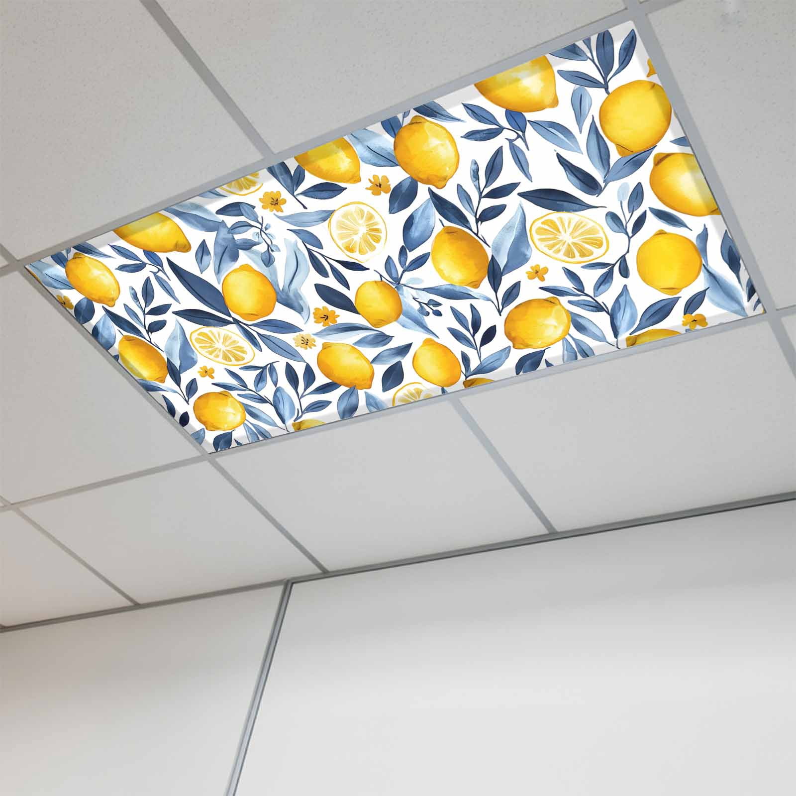 Yellow Lemon Fluorescent Light Covers, Blue Flower Leaves Spring Summer ...