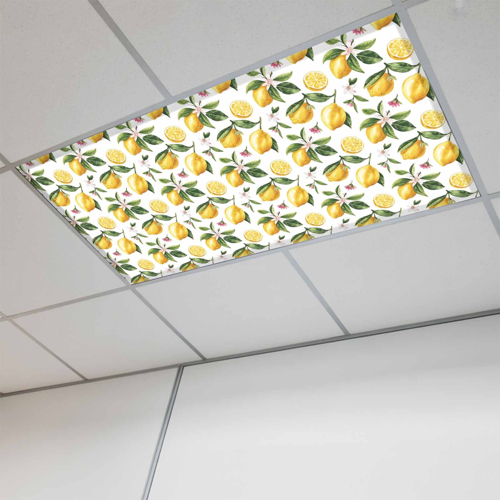 Yellow Lemon Fluorescent Light Covers, Tropical Green Leaf Pink Floral ...