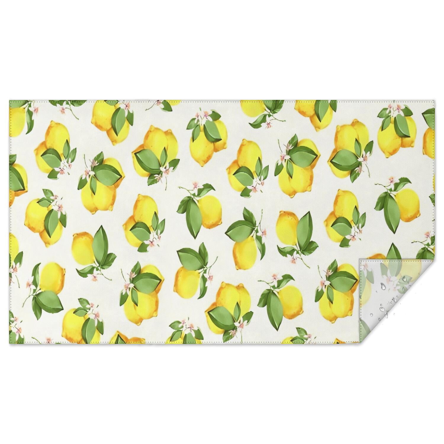 Yellow Lemon Fruit Flowers White Pattern Rectangle Tablecloth 60"x102 ...