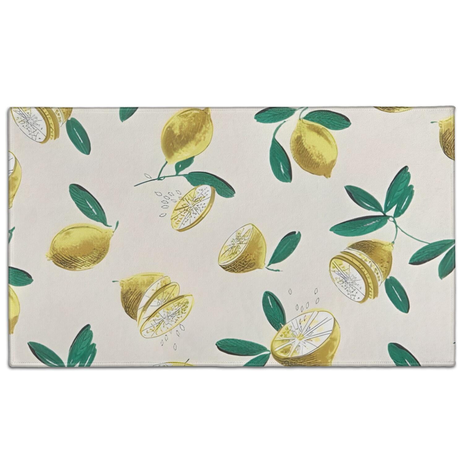 Yellow Lemon Fruit Slices Beige Pattern Door Rugs,Washable Non Slip ...