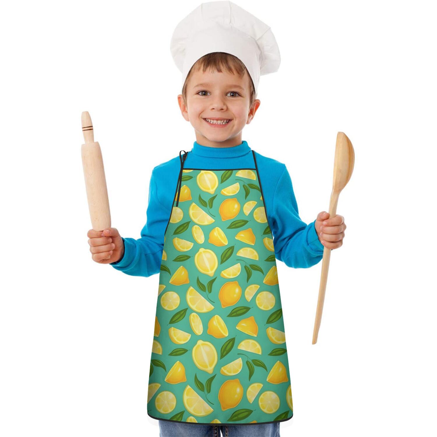 Yellow Lemon Fruit Slices LightGreen Pattern Kids Aprons for Girls and ...
