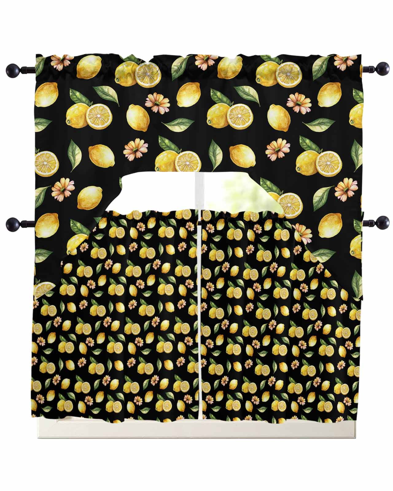 Yellow Lemon Kitchen Curtains Sets 24 Inch Length with Valance, Summer ...