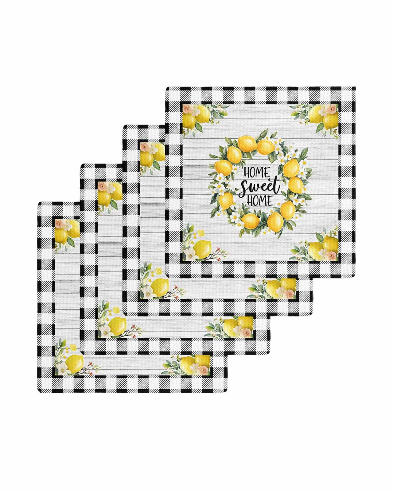 Yellow Lemon Kitchen Dish Towels for Drying Dishes Set of 4, Farmhouse ...