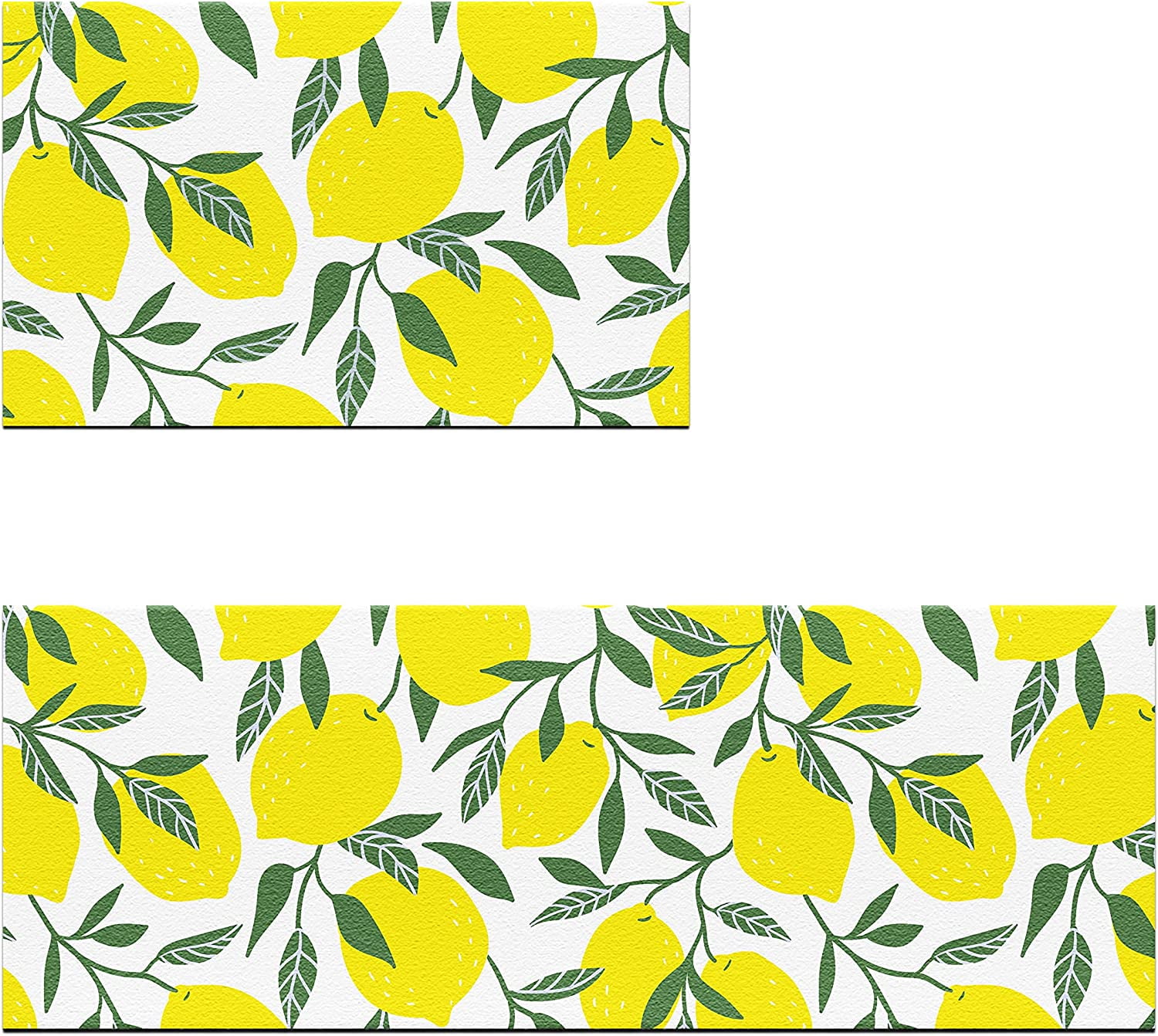 Yellow Lemon Kitchen Rugs and Mats Set 2 Pcs Lemons and Leaves Themed ...