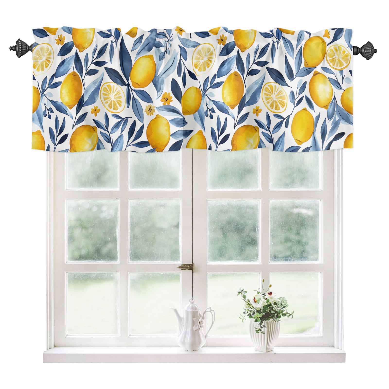 Yellow Lemon Kitchen Valances for Windows 60x18 Inch Kitchen Curtains ...