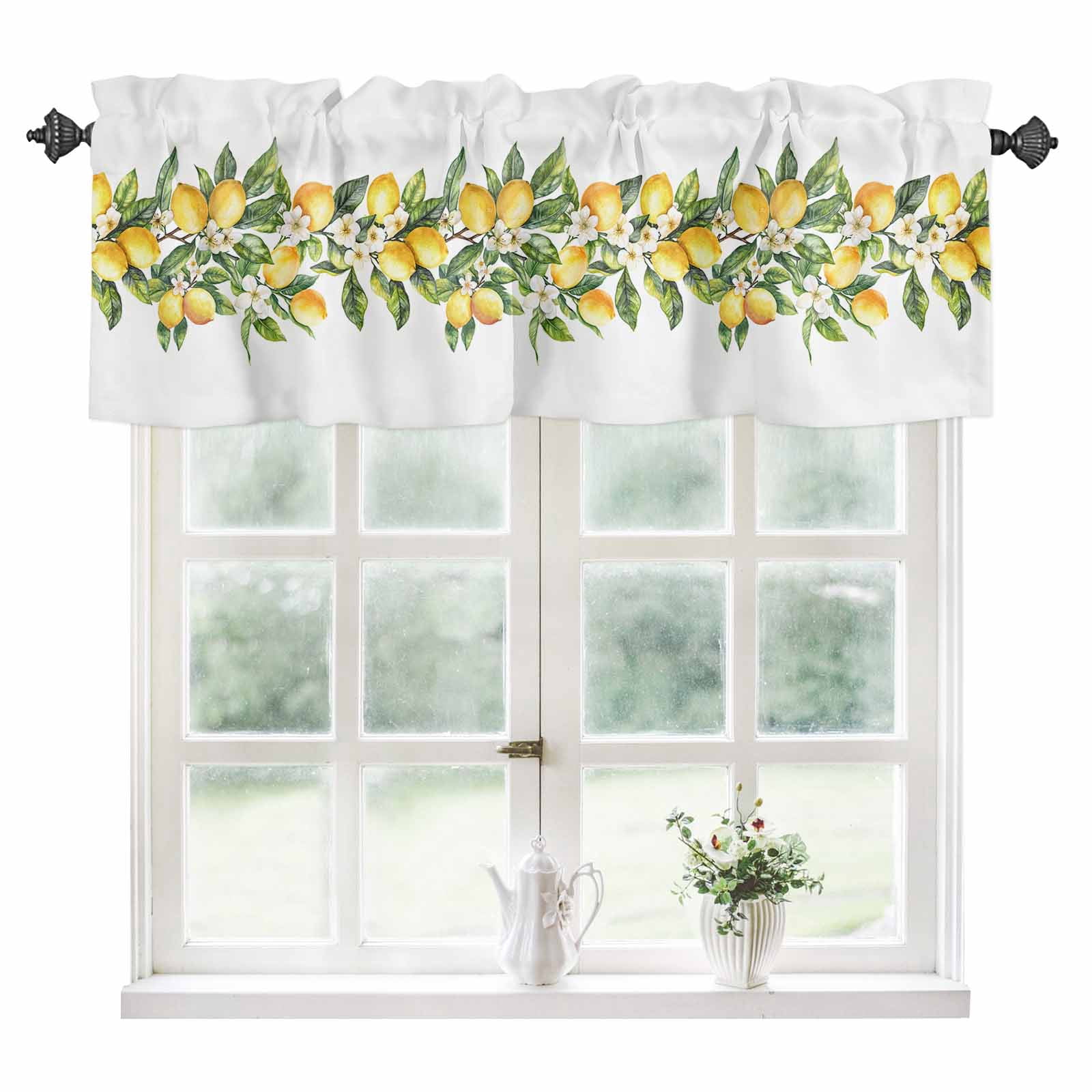 Yellow Lemon Kitchen Valances for Windows 60x18 Inch Kitchen Curtains ...