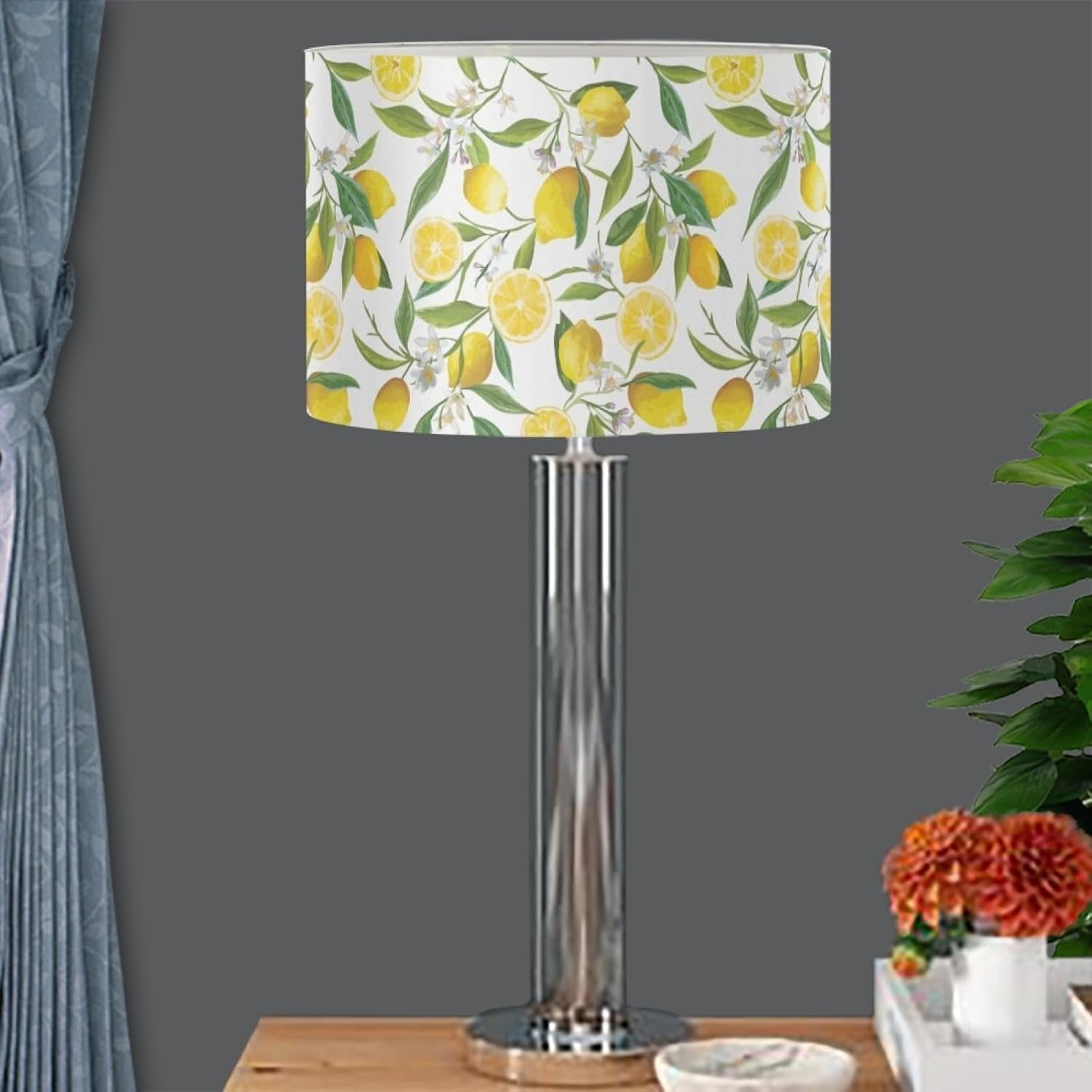 Yellow Lemon Lamp Shade Replacement With White Flowers Table Lamp Shade ...
