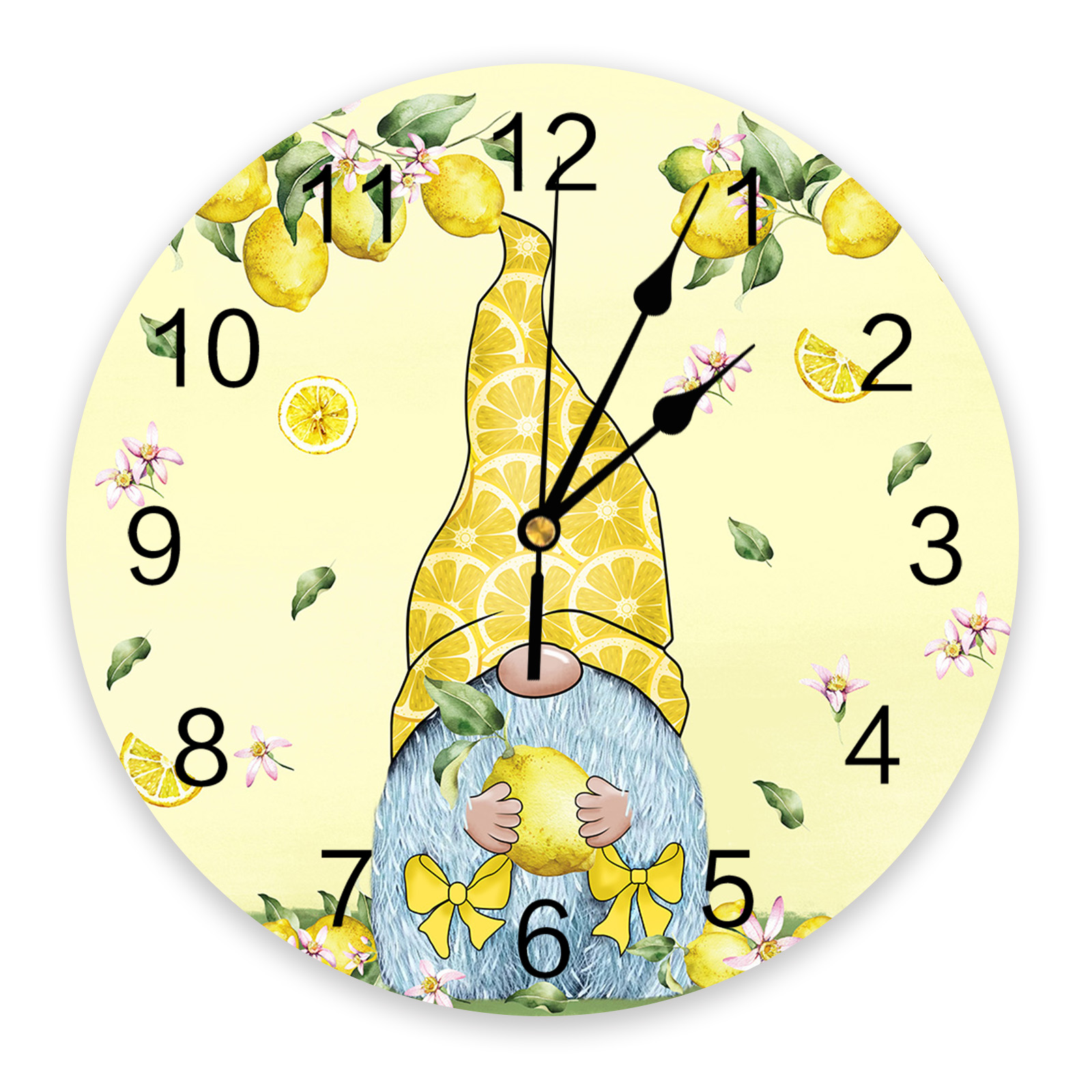 Yellow Lemon Leaves Round Wall Clock Creative Home r Living Room Quartz ...