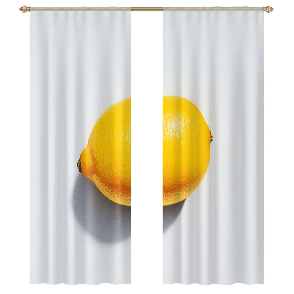 Yellow Lemon On White Background Modern Tulle Window Curtains for ...