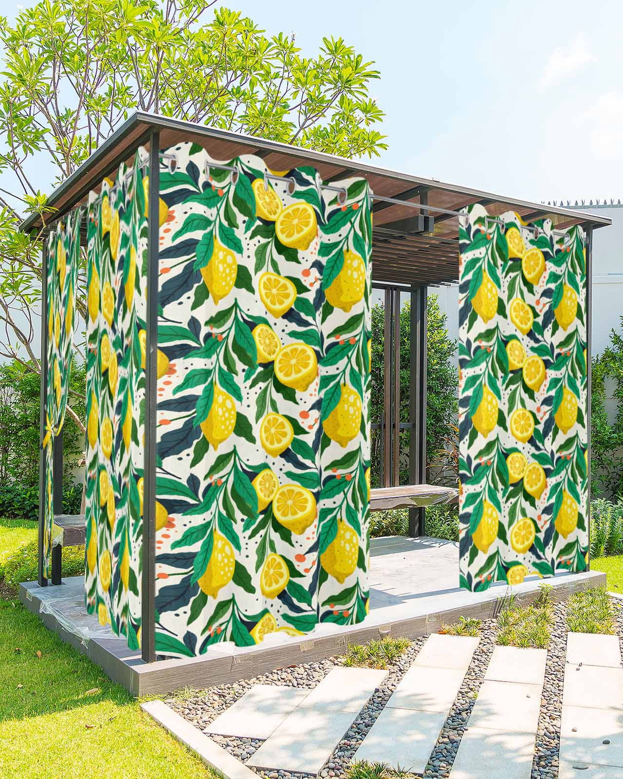 Yellow Lemon Outdoor Curtains for Patio Waterproof, Farmhouse Boho ...