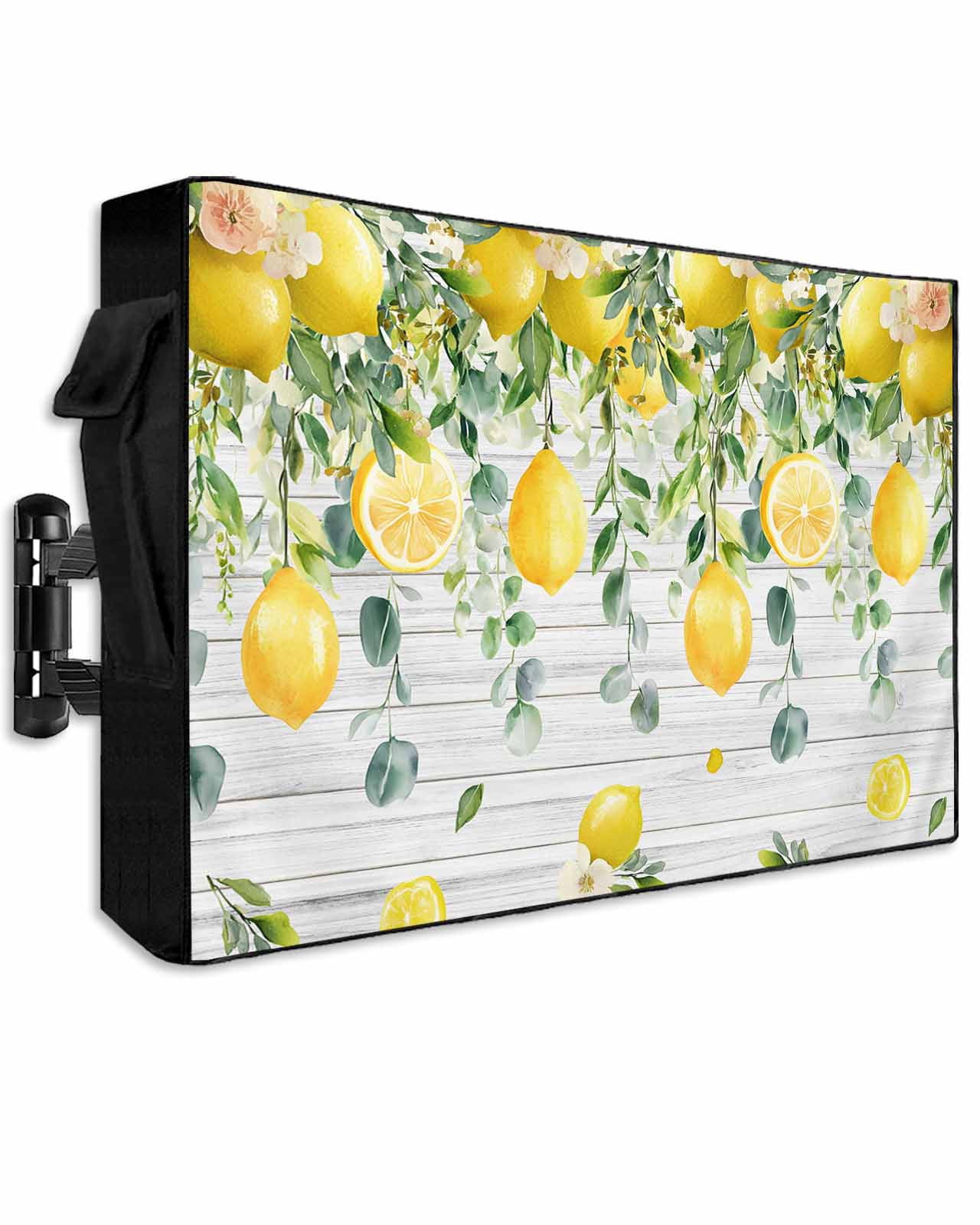 Yellow Lemon Outdoor TV Cover 60 to 65 inch Eucalyptus Leaf Watercolor ...