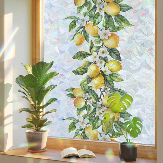 Yellow Lemon Privacy Window Film, Decorative Stained Glass Window Film ...