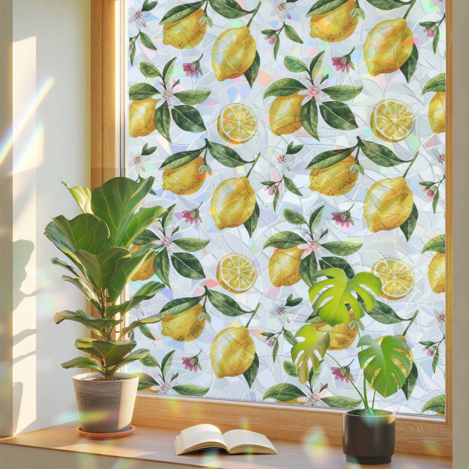 Yellow Lemon Privacy Window Film, Decorative Stained Glass Window Film ...