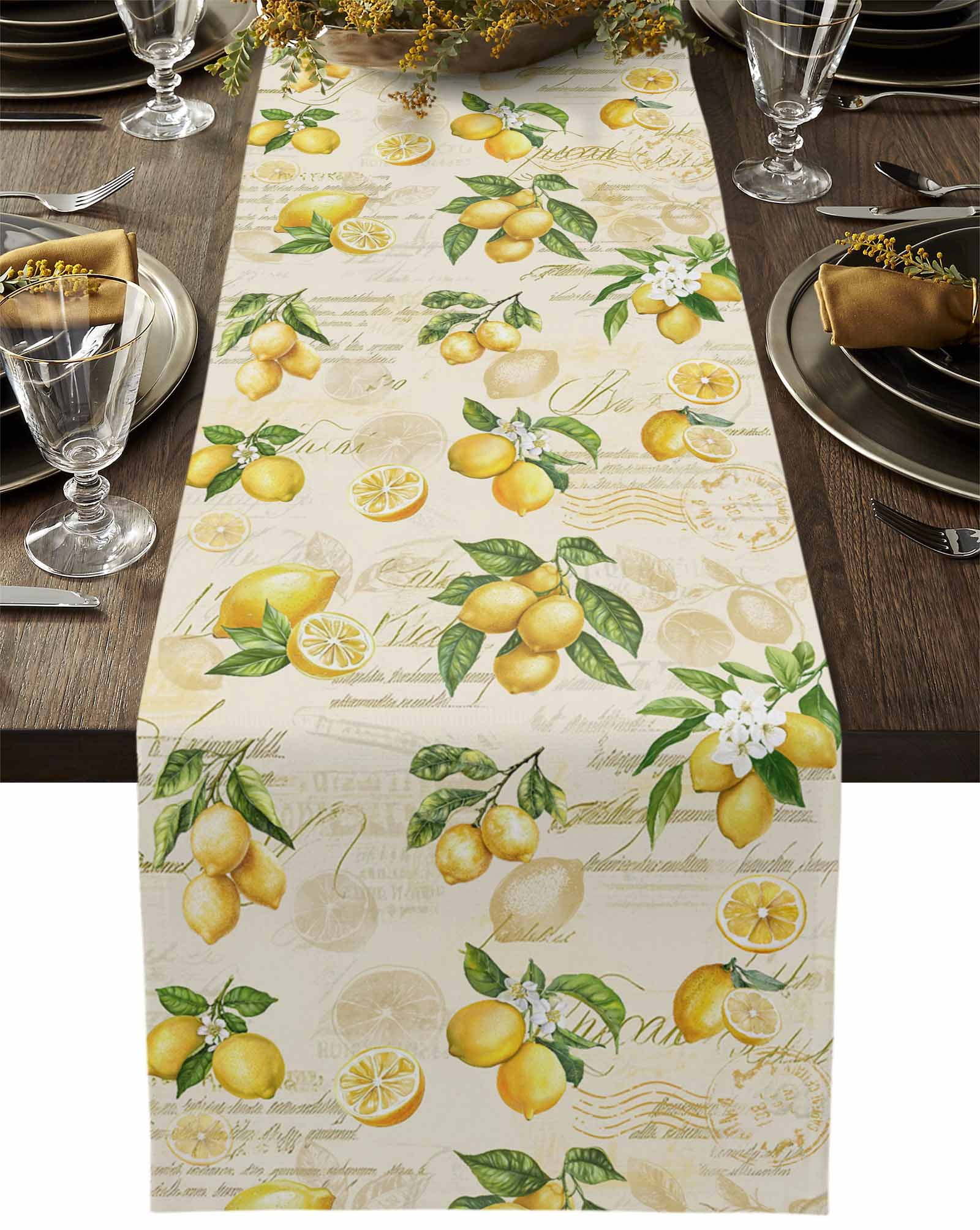 Yellow Lemon on Retro Letter Table Runners 13x36 Inches Long Linen ...