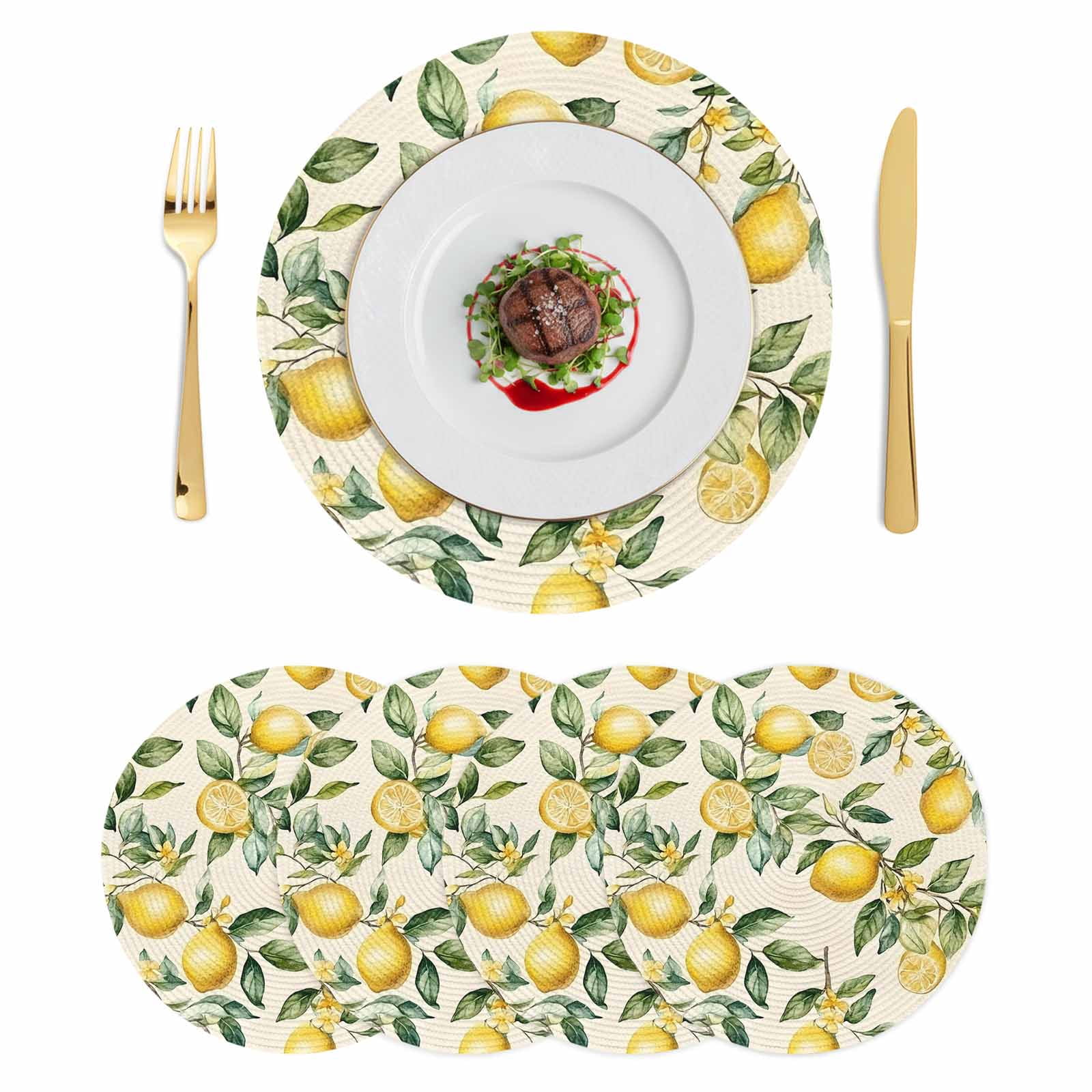 Yellow Lemon Round Placemats Set of 4 Spring Floral Flower Fruit ...