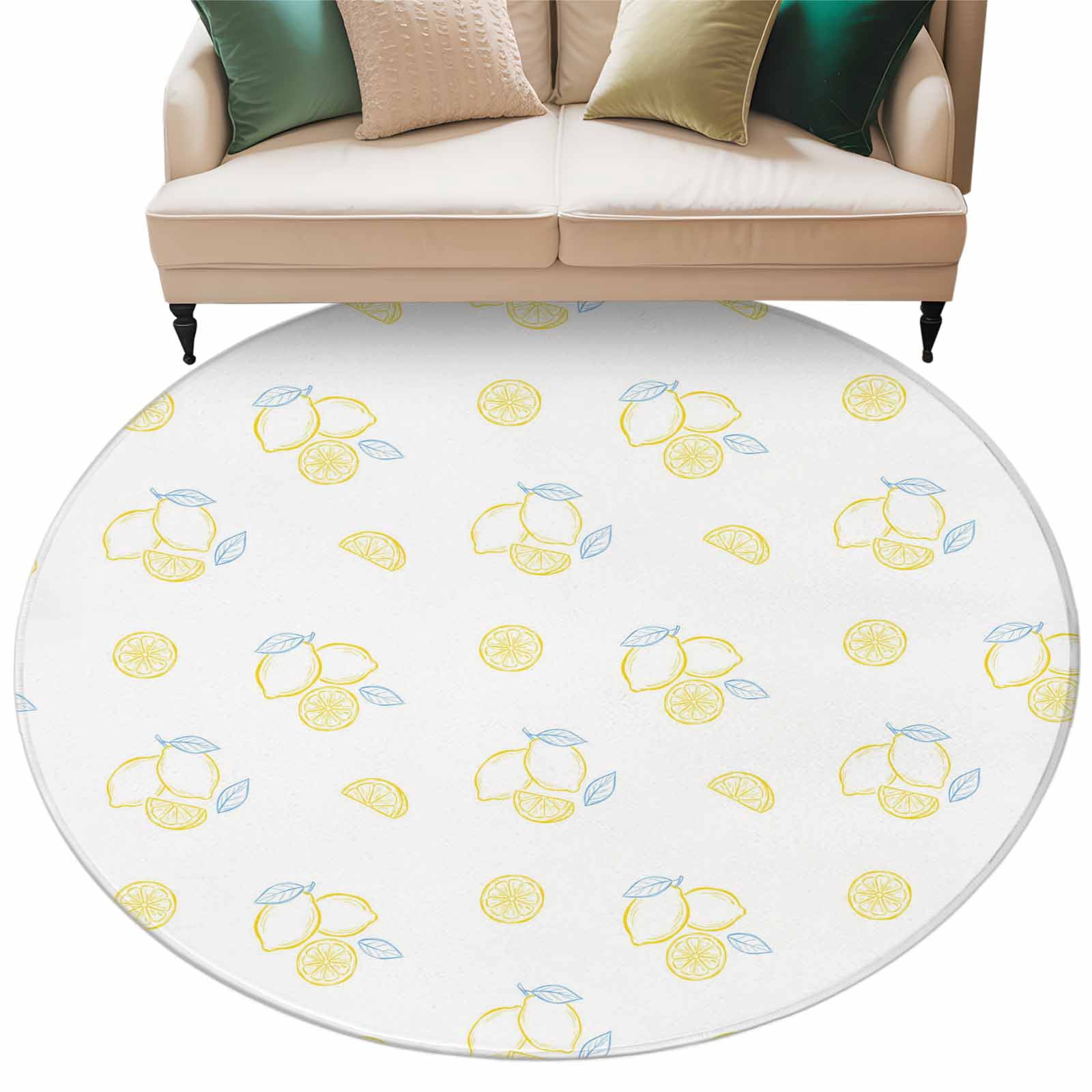 Yellow Lemon Round Rug 7ft Washable Circle Rugs Non Slip Country ...