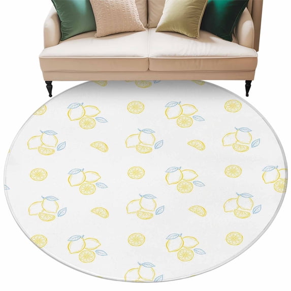 Yellow Lemon Round Rug 7ft Washable Circle Rugs Non Slip Country ...