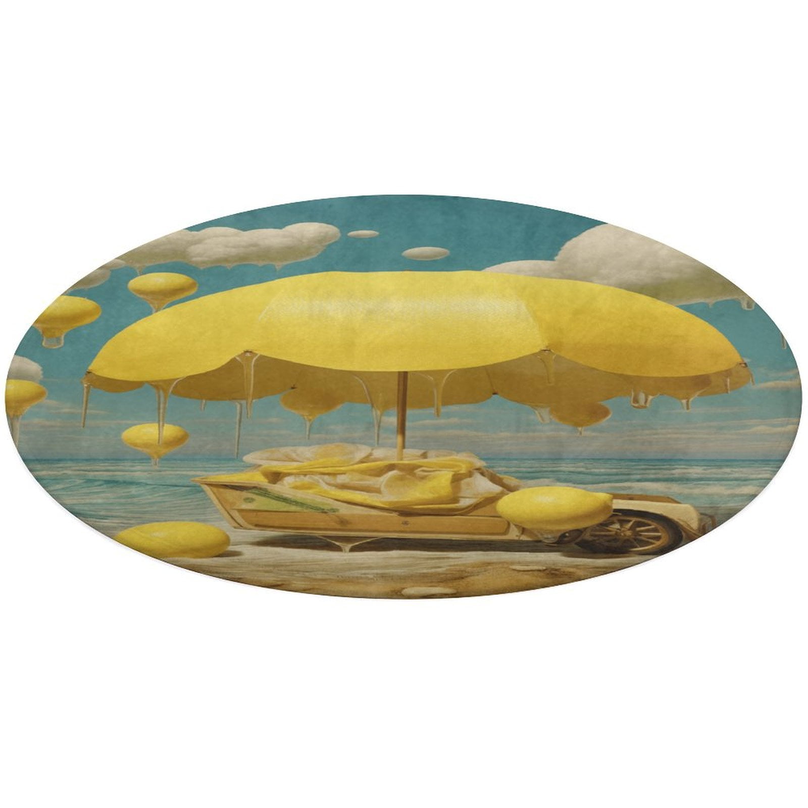 Yellow Lemon Round Rugs -Washable Non-Slip Small Round Area Rug Throw ...