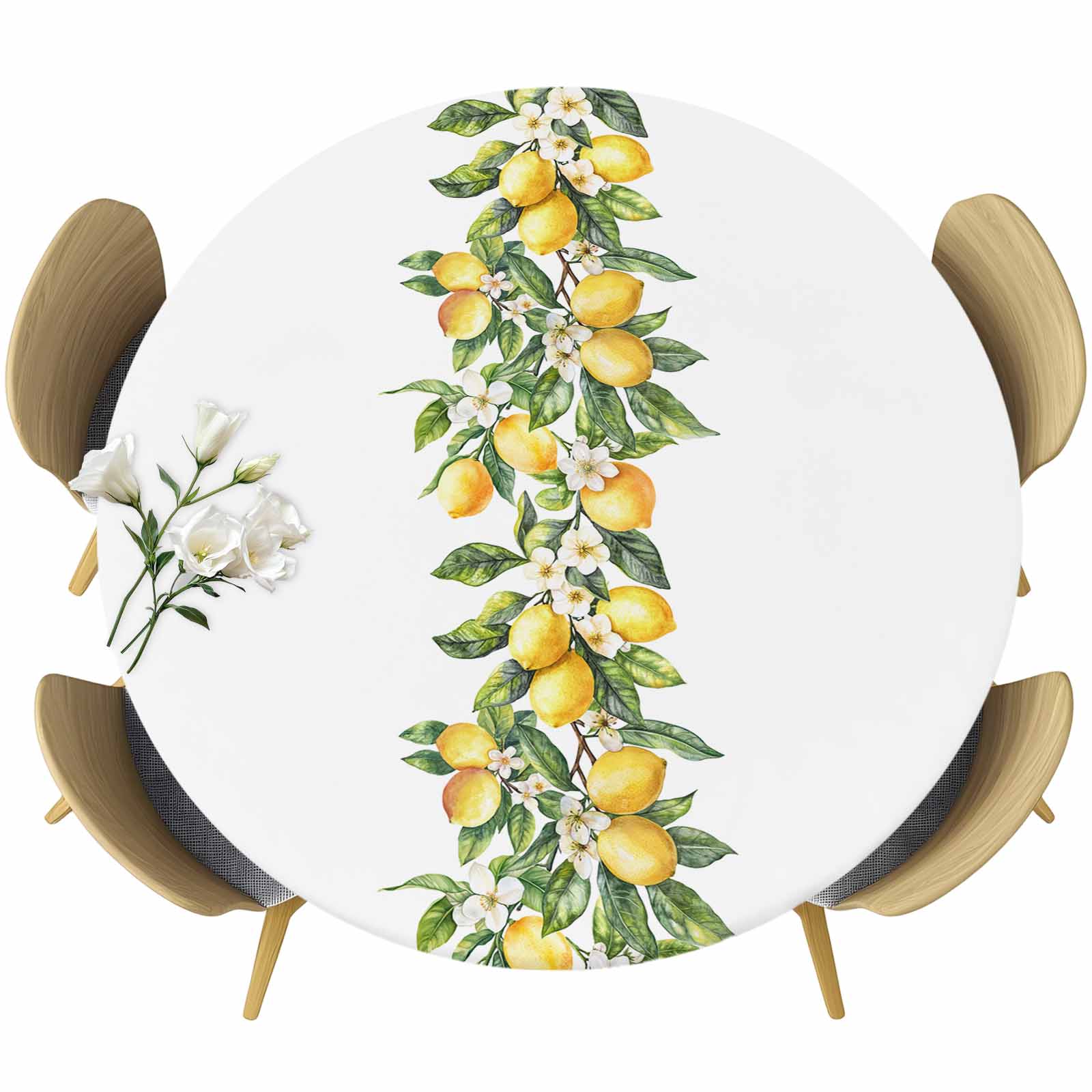 Yellow Lemon Round Tablecloth 45-54 Inch Round Fitted Table Cloth with ...