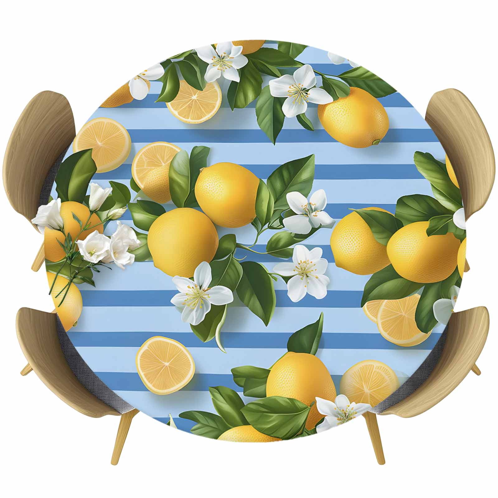 Yellow Lemon Round Tablecloth 45-54 Inch Round Fitted Table Cloth with ...