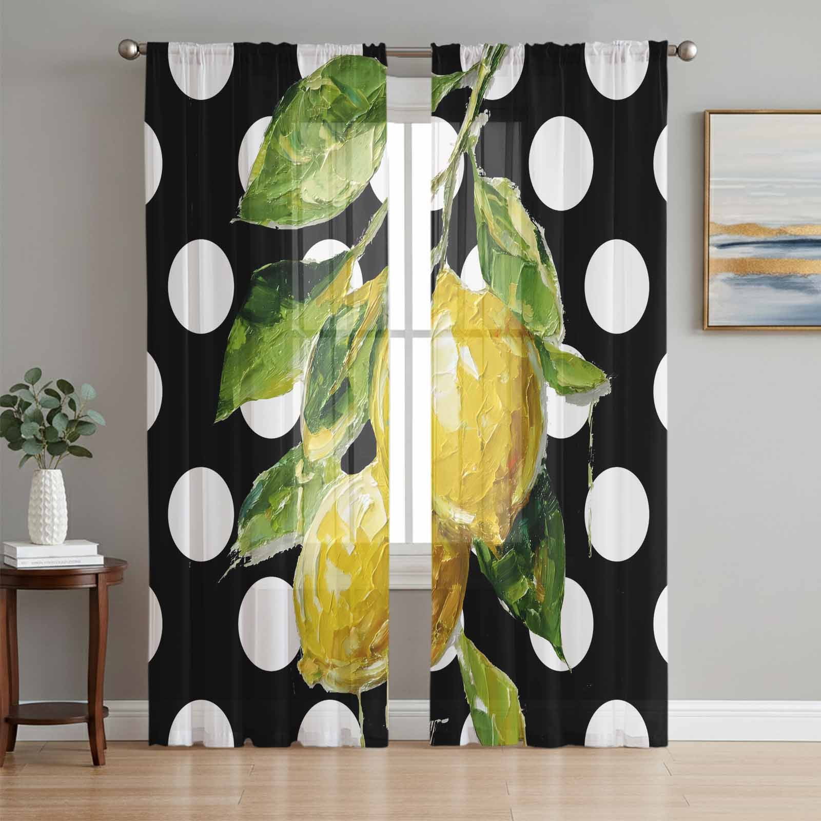 Yellow Lemon Semi Sheer Curtains 96 Inch Length 2 Panels Set,Summer ...