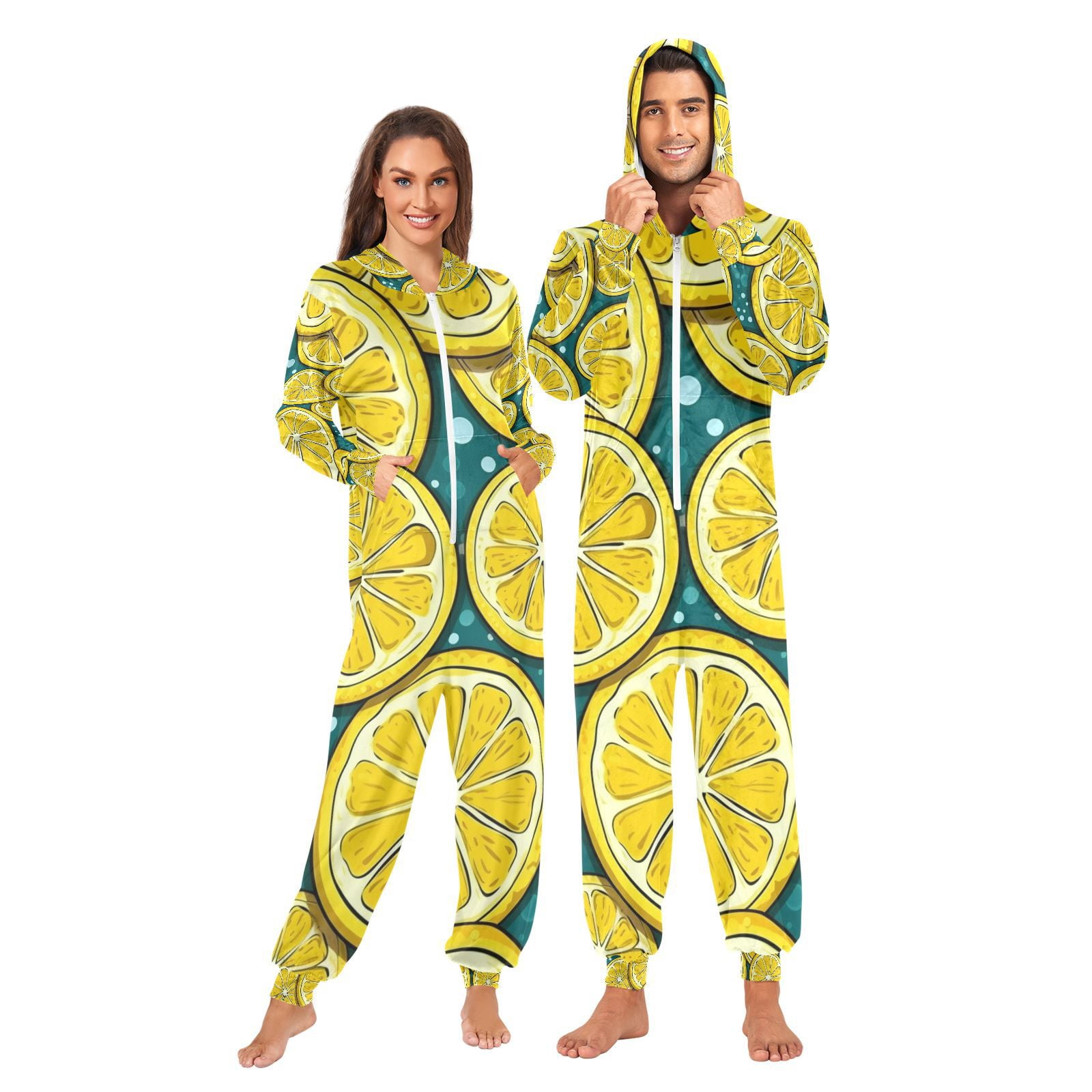 Yellow Lemon Slice Adult Onesie Pajamas Slim Fit Christmas One Piece ...