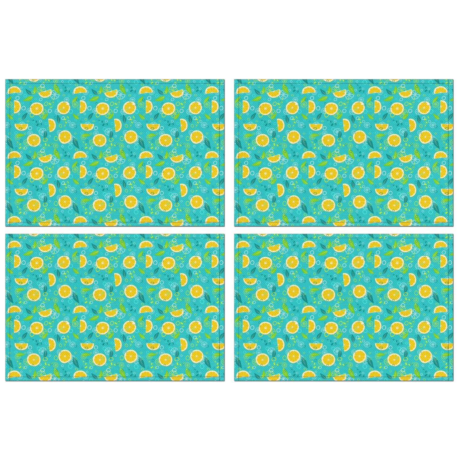 Yellow Lemon Table Placemats, Set of 4 Heat Resistant Wrinkle Free Flax ...