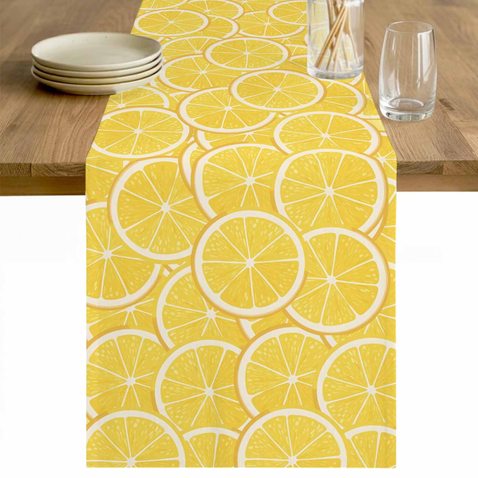Yellow Lemon Table Runner - 108 Inch Long Summer Botanical Watercolor ...