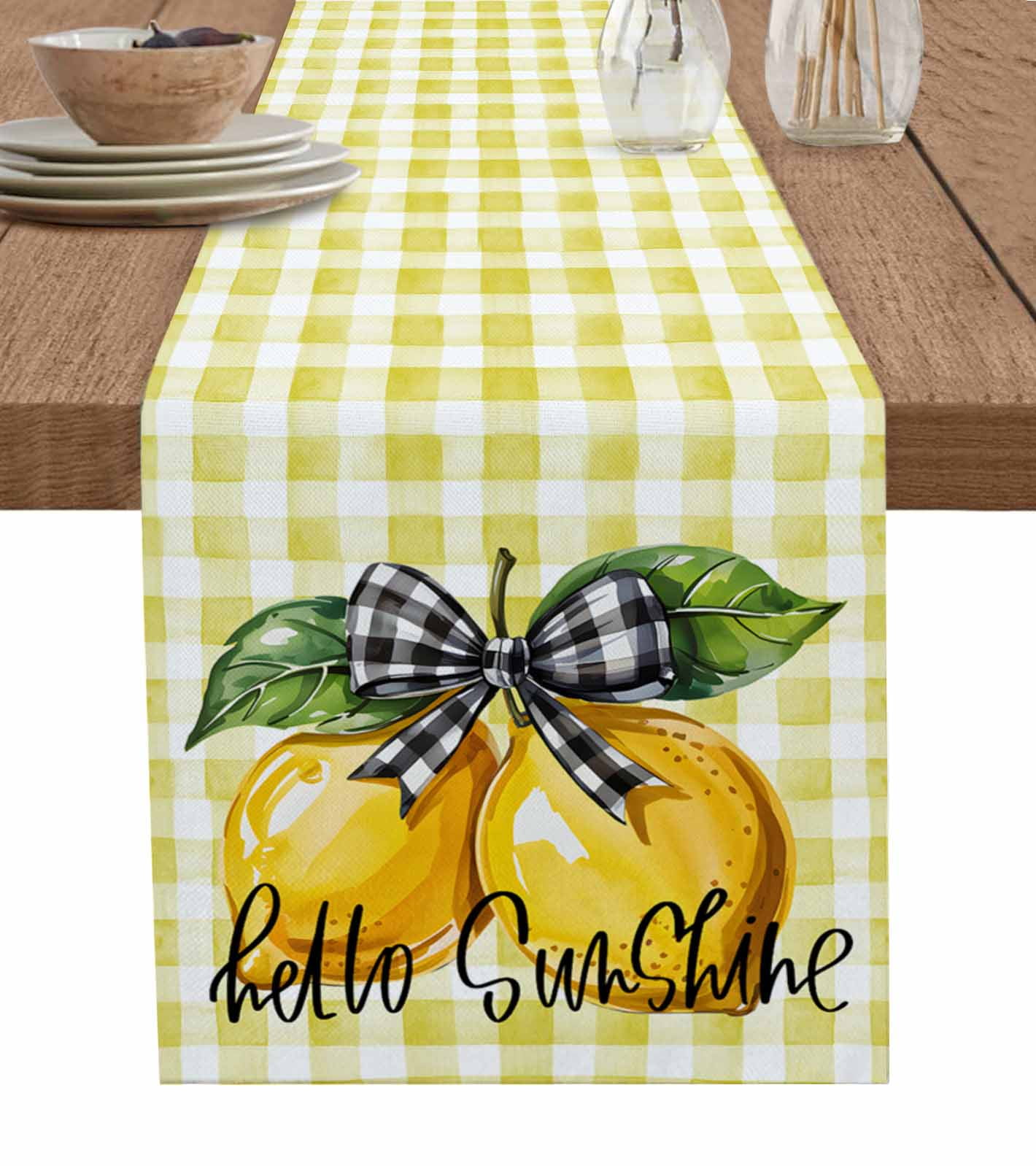 Yellow Lemon Table Runner 72 Inches, Checkered Plaid Modern Gingham ...
