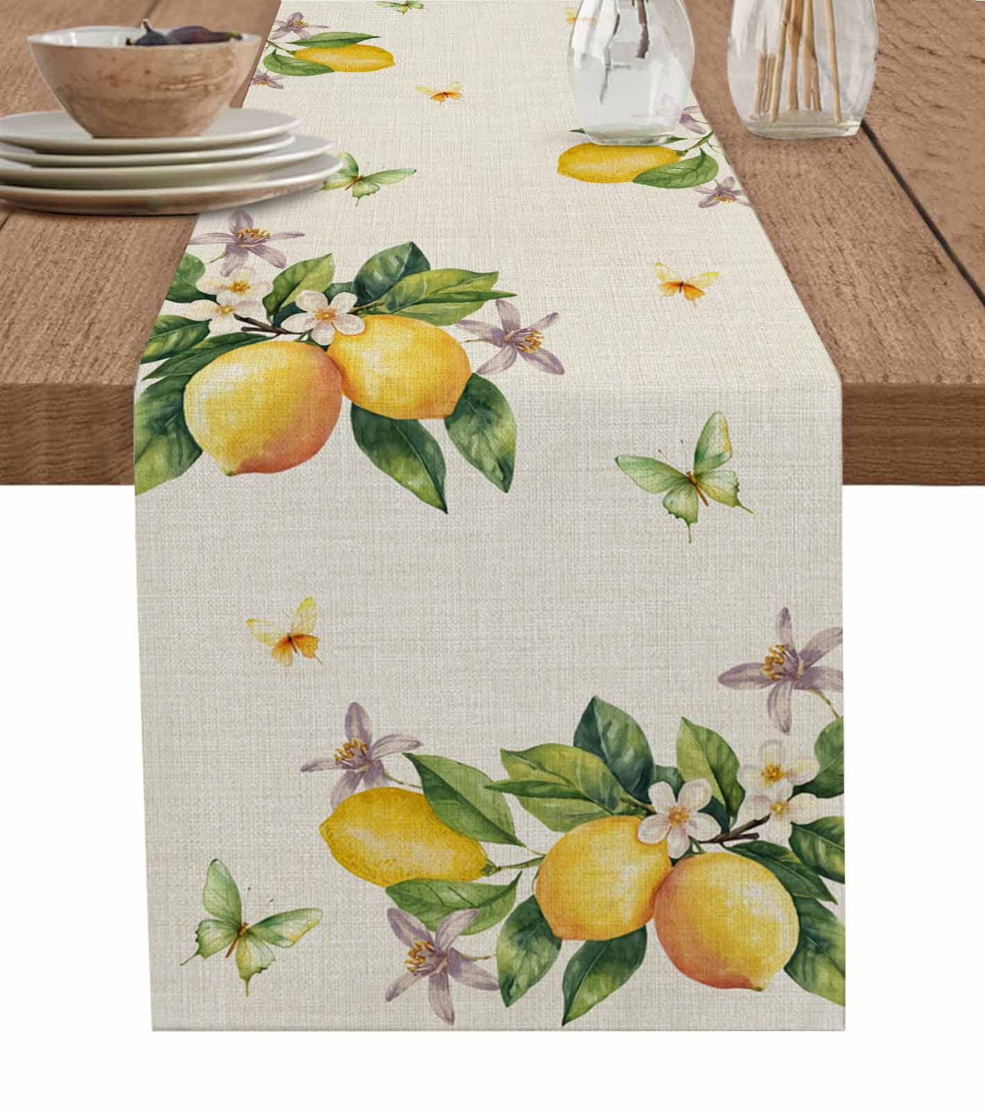 Yellow Lemon Table Runner 72 Inches, Country Flower Butterfly Farmhouse ...