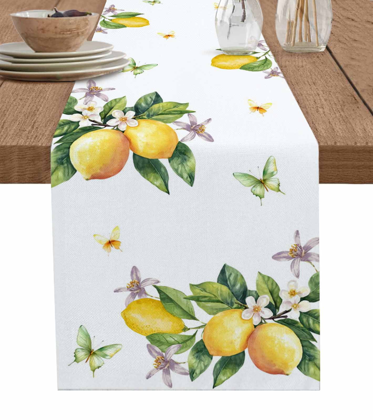 Yellow Lemon Table Runner 72 Inches, Country Flower Butterfly ...