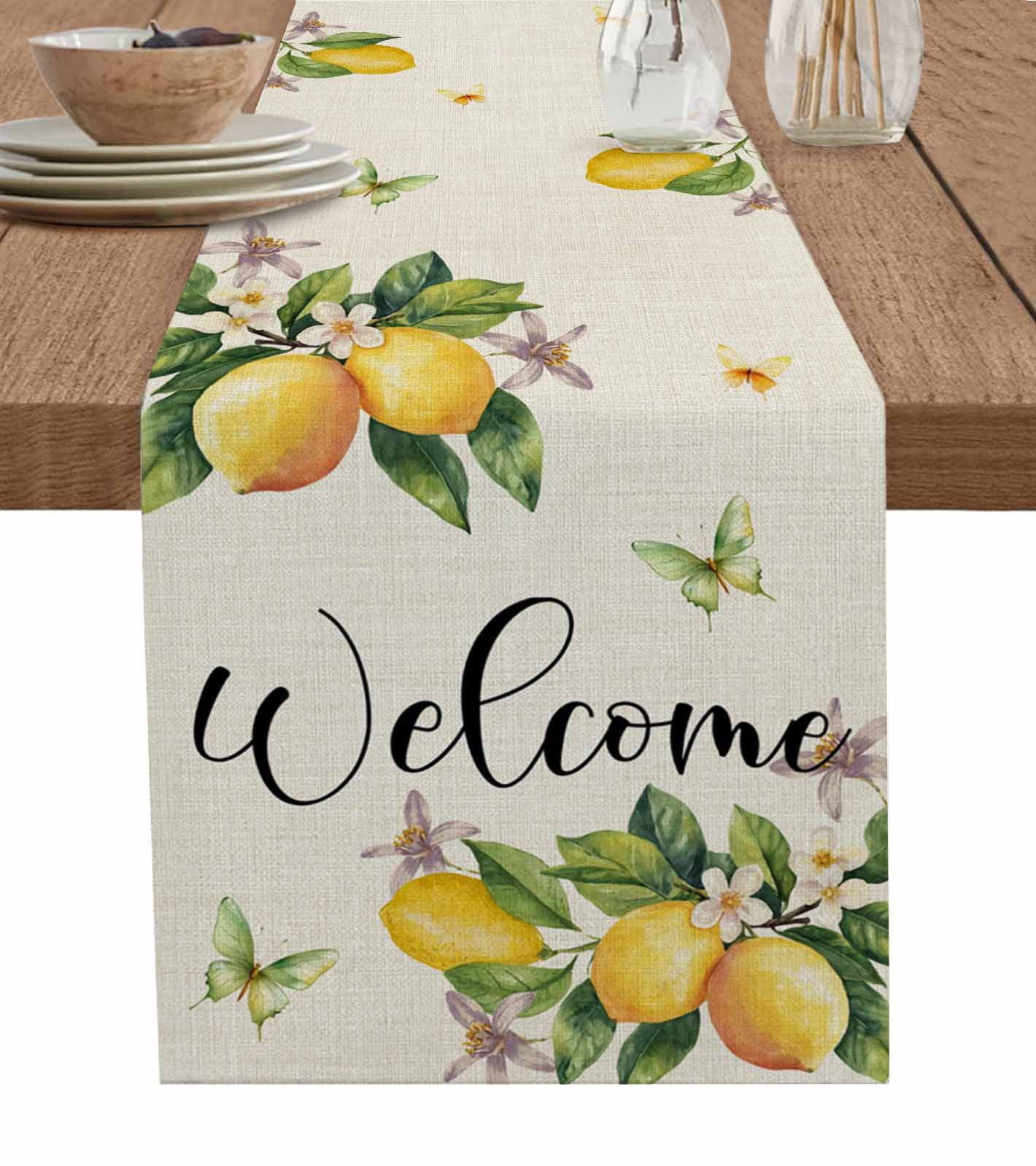 Yellow Lemon Table Runner Rustic Flower Butterfly Farmhouse Beige ...