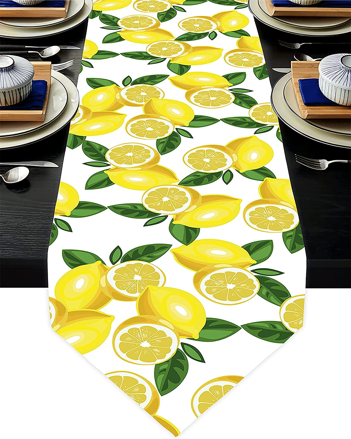 Yellow Lemon Table Runners Summer Fruit Lemons Green Leaves Farmhouse ...