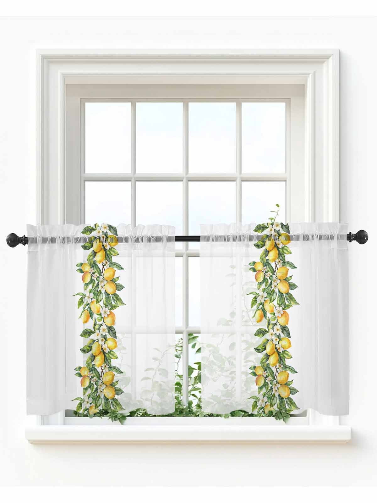Yellow Lemon Tier Curtains 24 Inch Length,Sheer Curtains for Bedroom ...