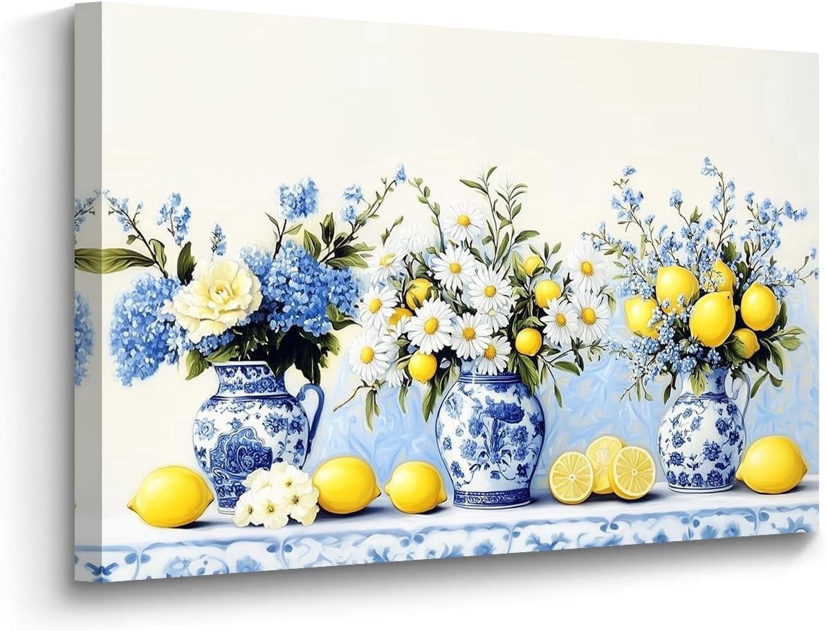 Yellow Lemon Wall Art for Kitchen, Vintage Citrus Fruit Canvas Print ...