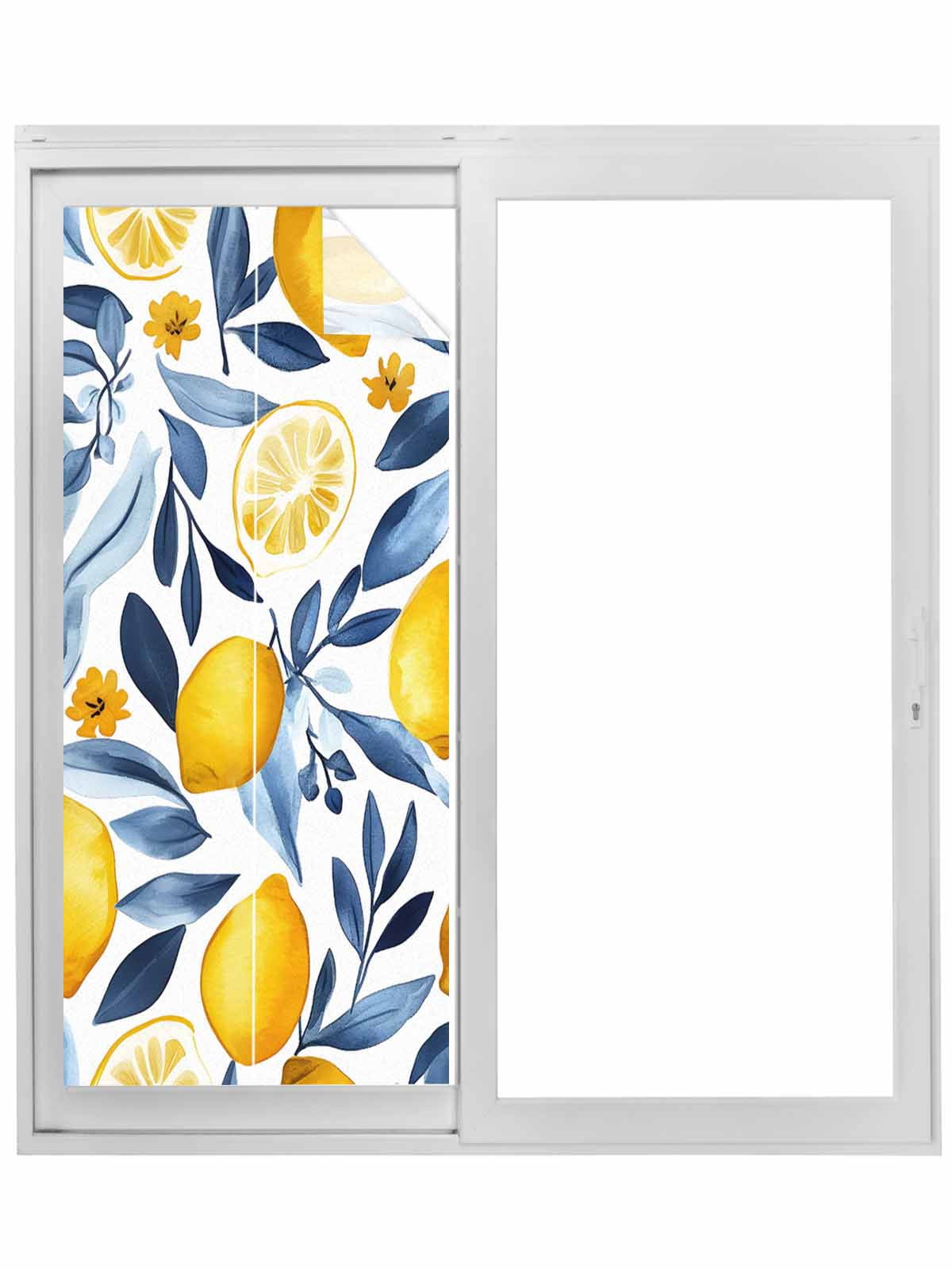 Yellow Lemon Window Privacy Film, Blue Flower Leaves Spring Summer ...